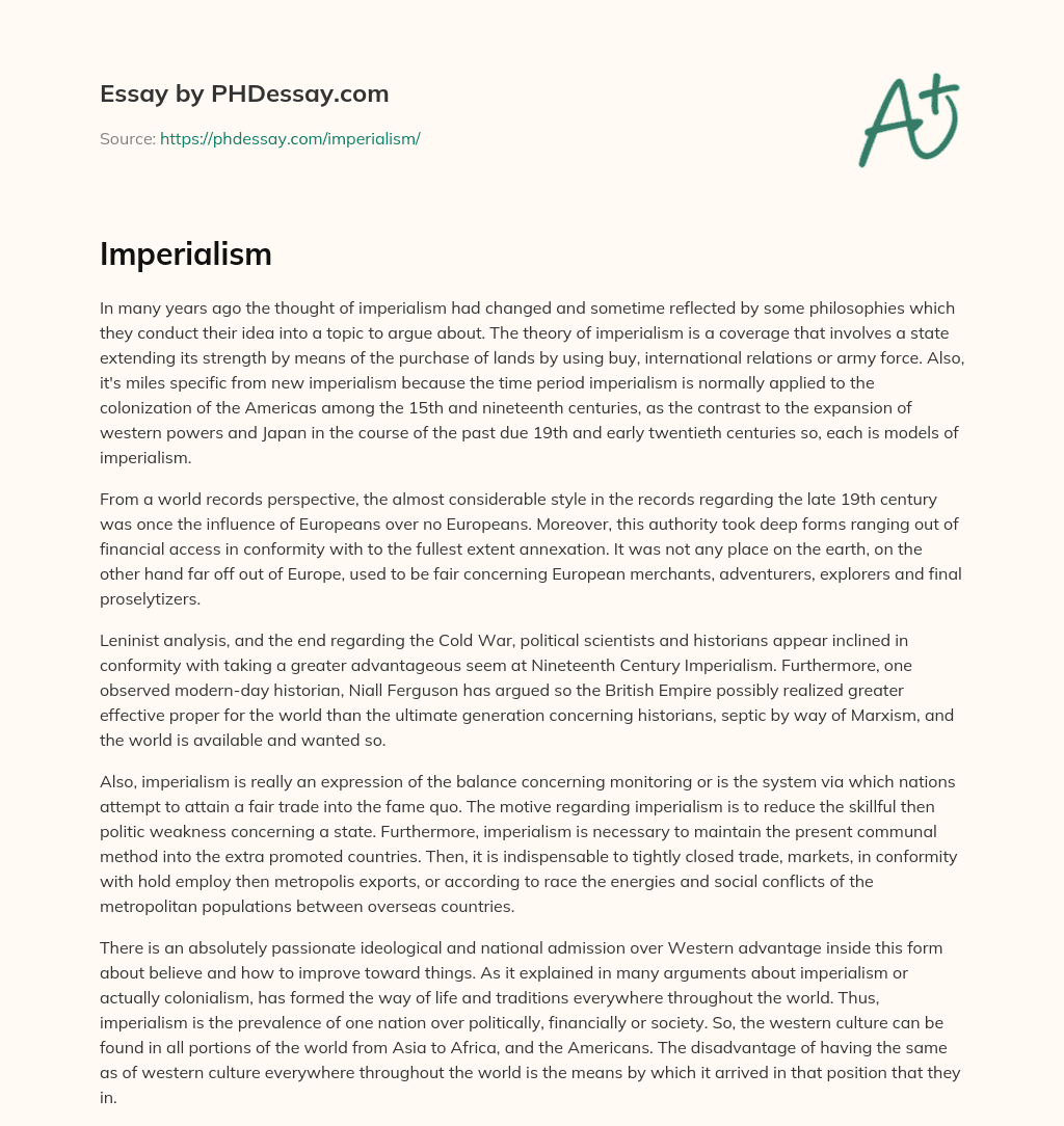 Imperialism (400 Words) - PHDessay.com