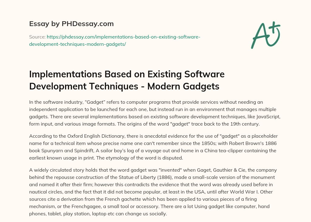 Implementations Based on Existing Software Development Techniques ...
