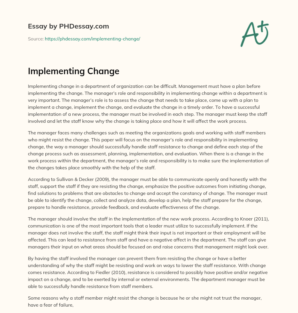 Implementing Change - PHDessay.com