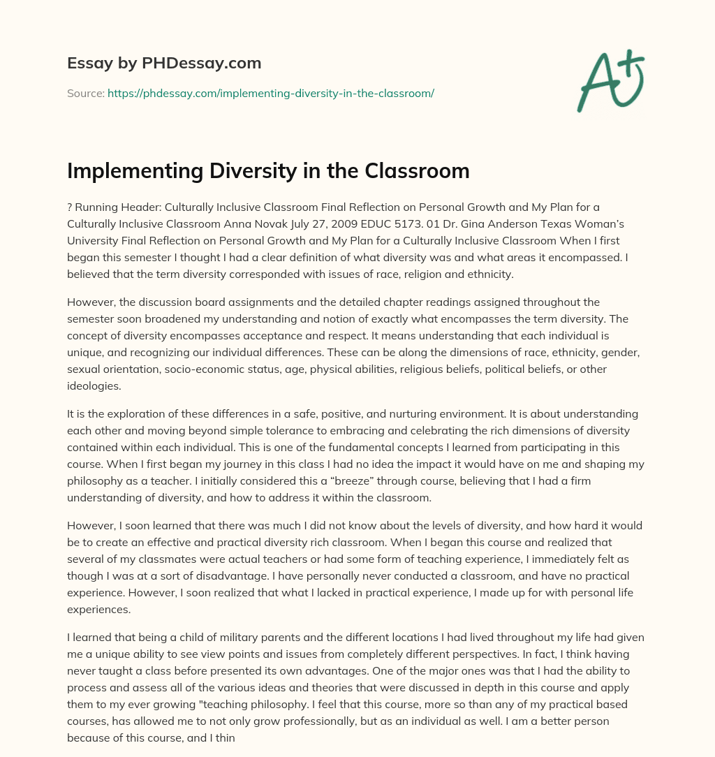 Implementing Diversity in the Classroom - PHDessay.com