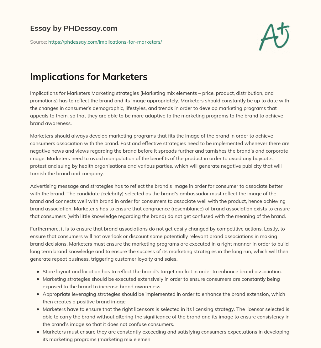 Implications for Marketers (500 Words) - PHDessay.com