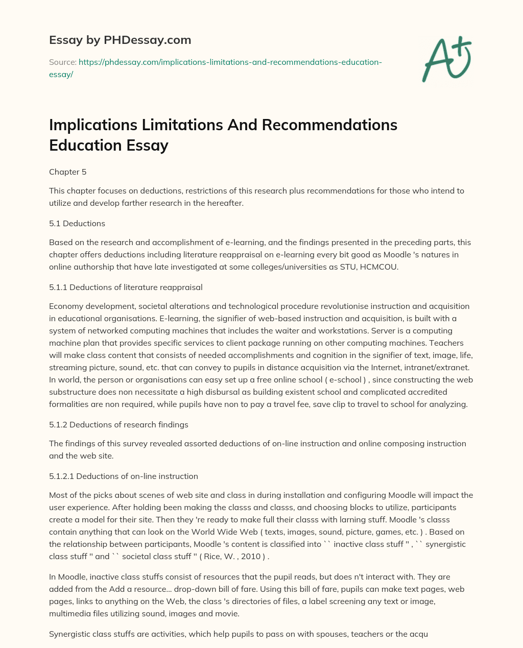 Implications Limitations And Recommendations Education Essay - PHDessay.com