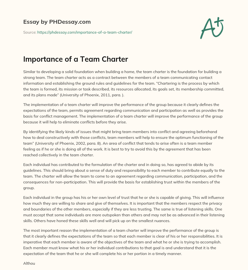 Importance of a Team Charter - PHDessay.com