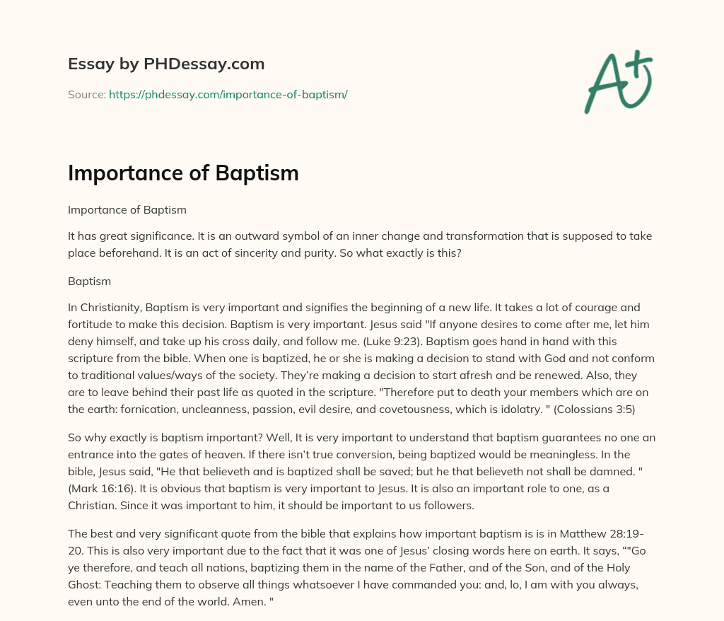 Importance of Baptism (400 Words) - PHDessay.com