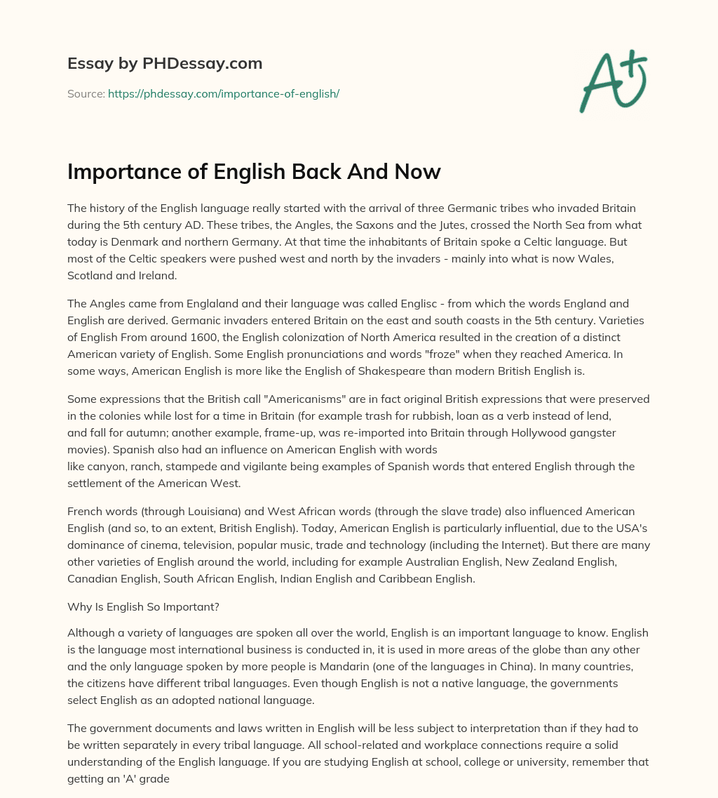 Importance of English Back And Now - PHDessay.com
