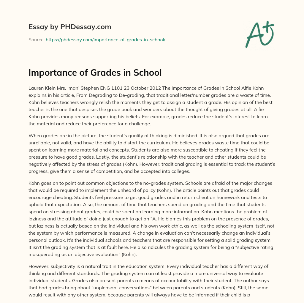 Importance of Grades in School - PHDessay.com