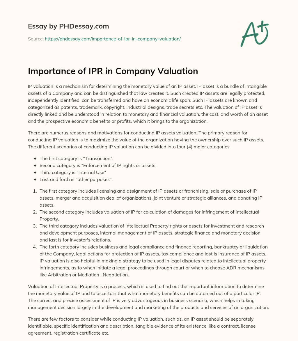 Importance of IPR in Company Valuation - PHDessay.com