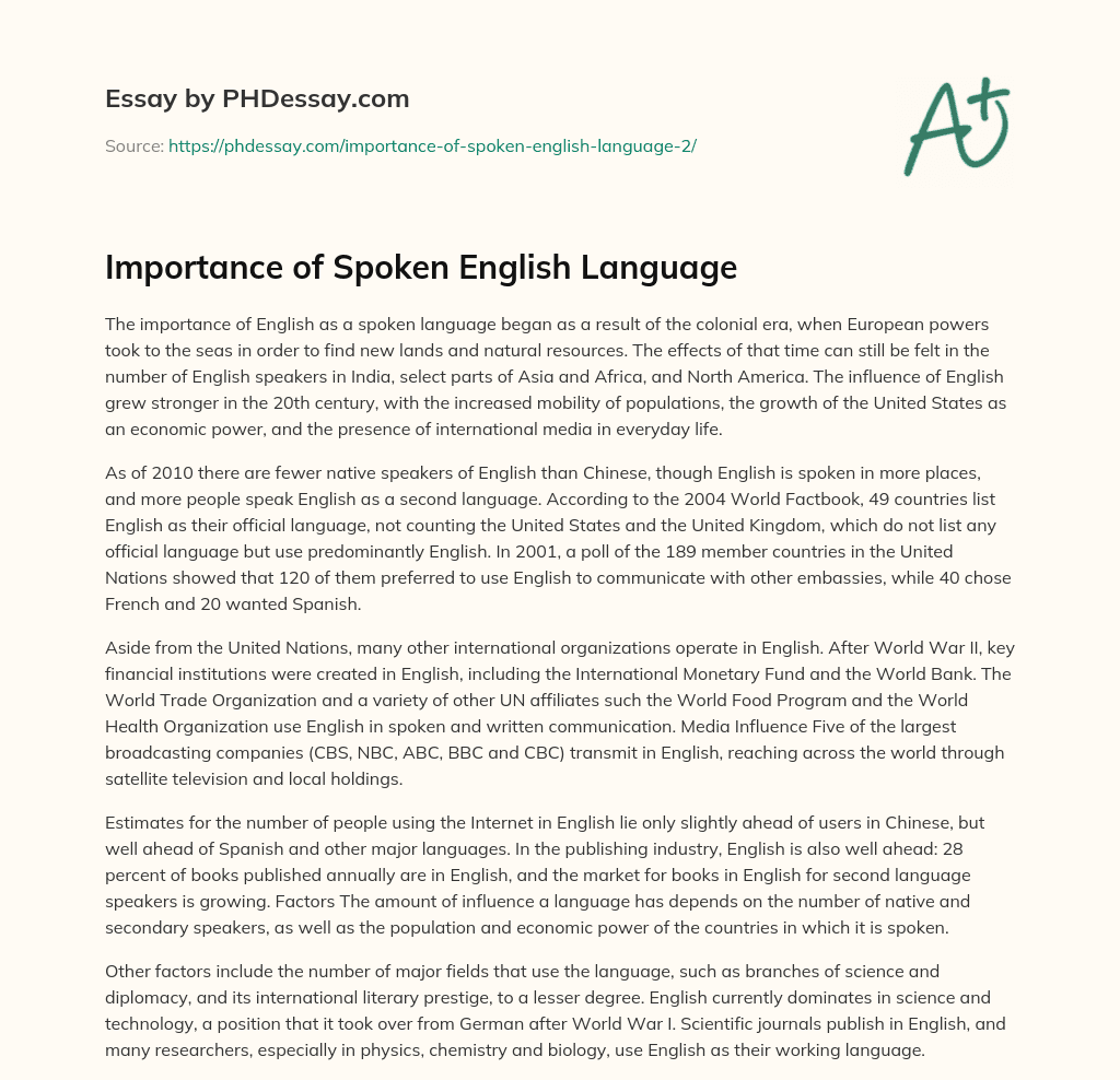 Importance Of Spoken English Language Essay Example (400 Words ...