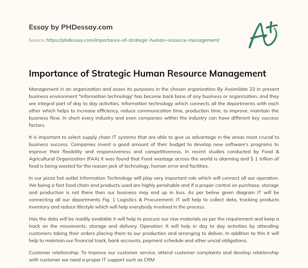 Importance of Strategic Human Resource Management (400 Words) - PHDessay.com