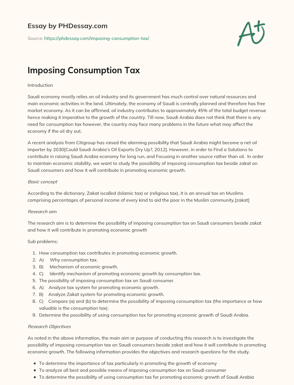 Imposing Consumption Tax - PHDessay.com
