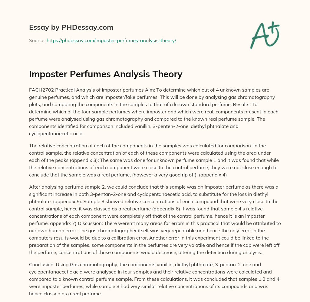 Imposter Perfumes Analysis Theory (400 Words) - PHDessay.com