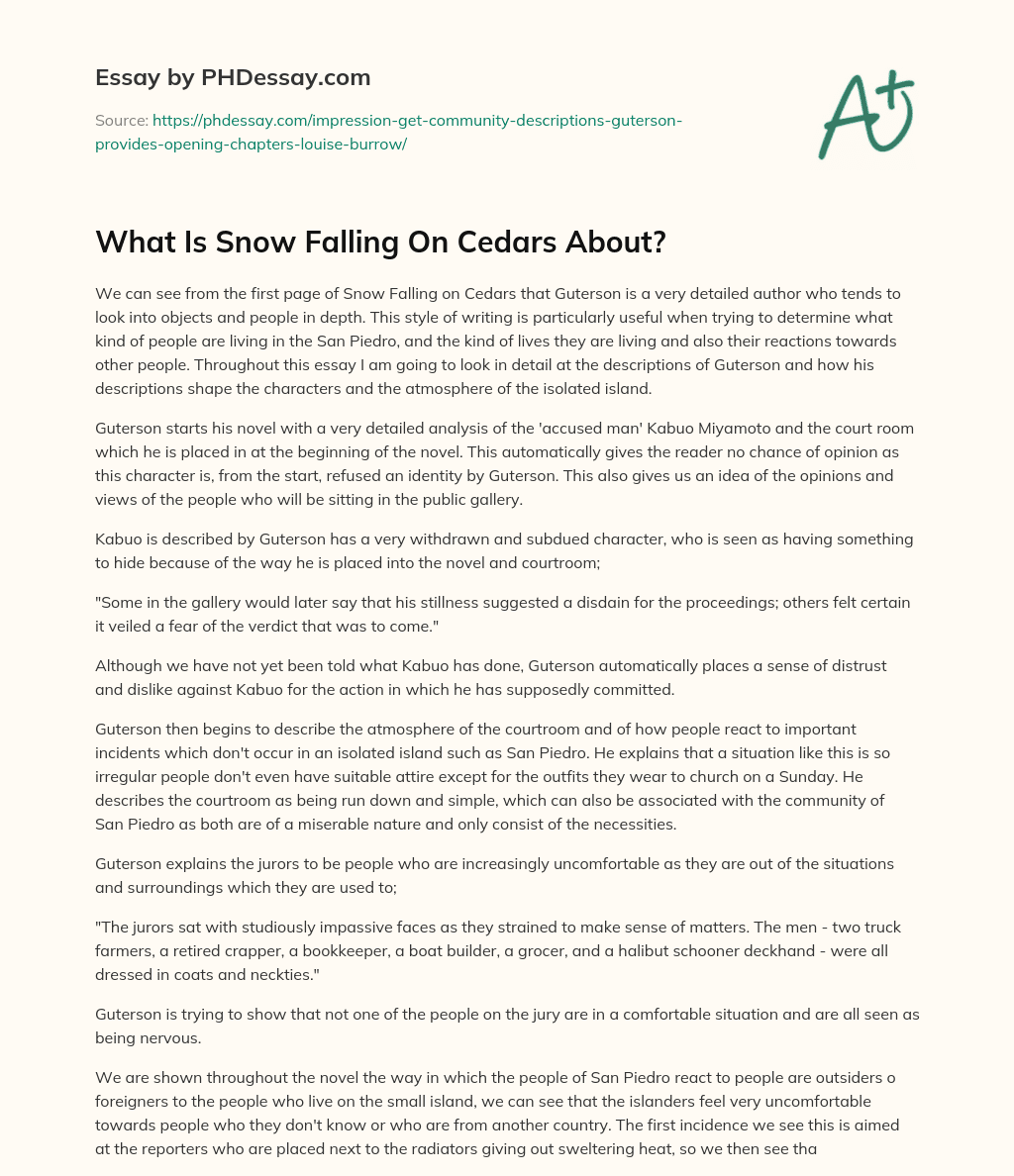 What Is Snow Falling On Cedars About? - PHDessay.com