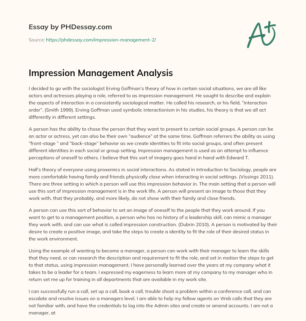 Impression Management Analysis - PHDessay.com