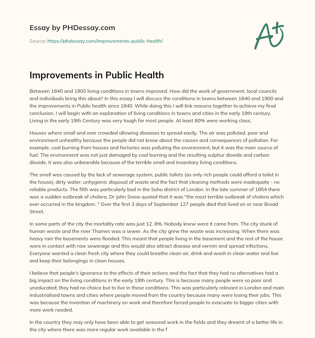 Improvements in Public Health - PHDessay.com