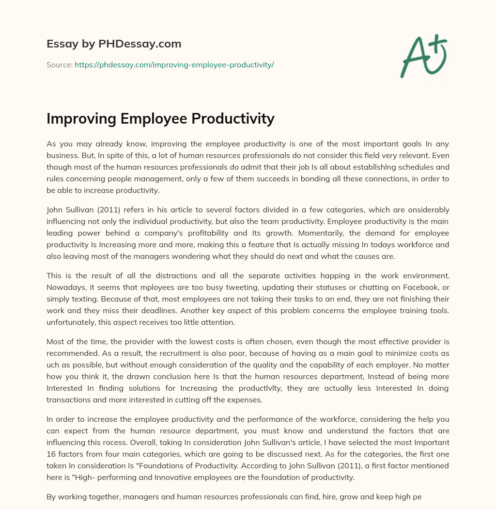 Improving Employee Productivity - PHDessay.com