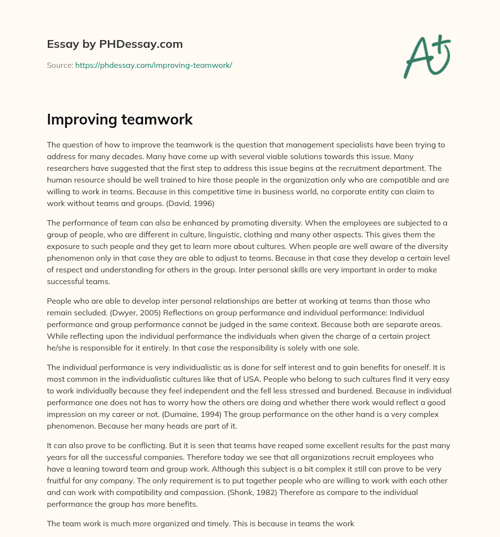 Improving teamwork - PHDessay.com