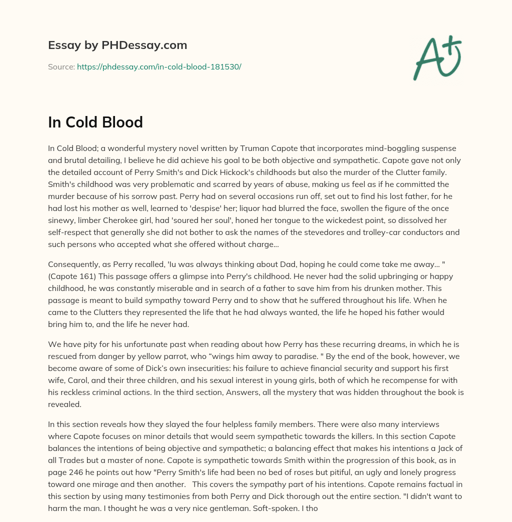 In Cold Blood - PHDessay.com