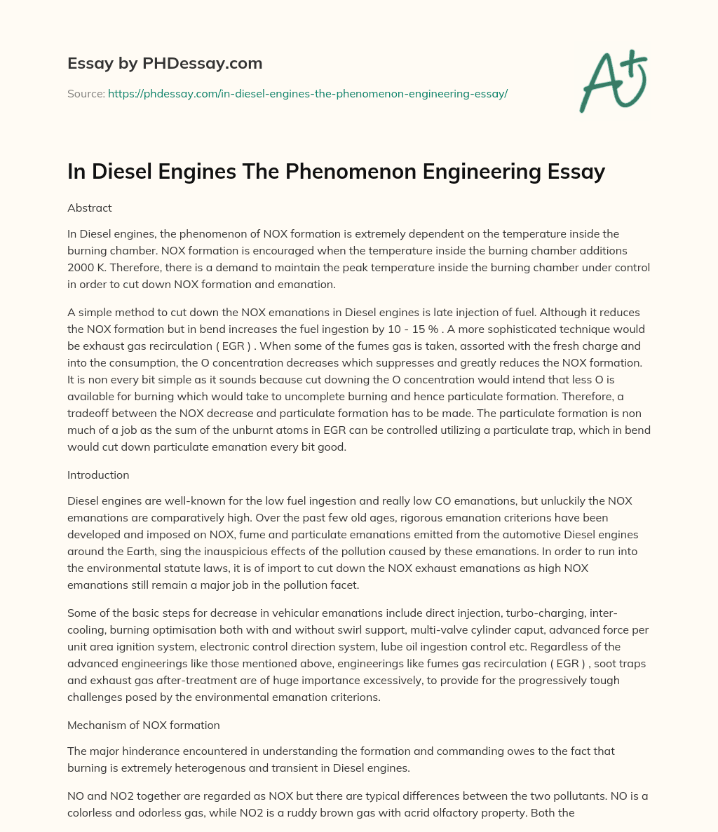 In Diesel Engines The Phenomenon Engineering Essay - PHDessay.com