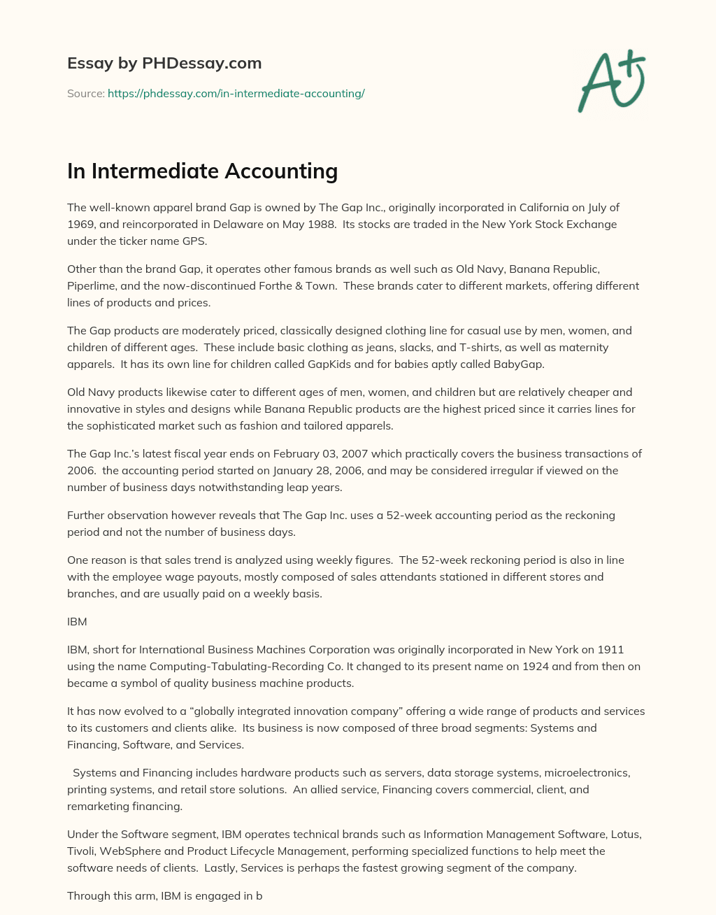 In Intermediate Accounting (600 Words) - PHDessay.com