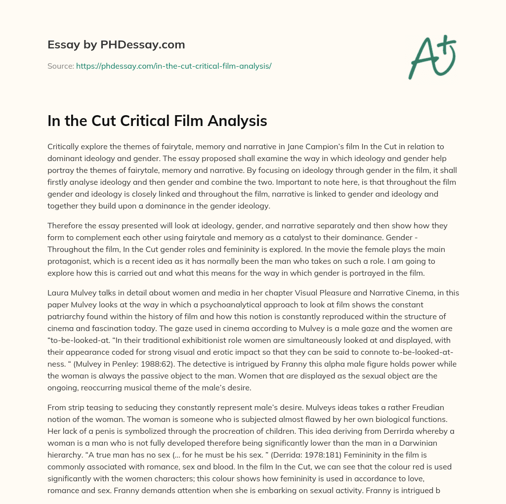 In the Cut Critical Film Analysis - PHDessay.com