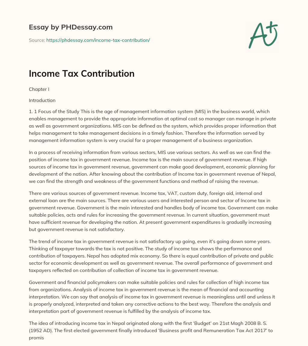 Income Tax Contribution - PHDessay.com