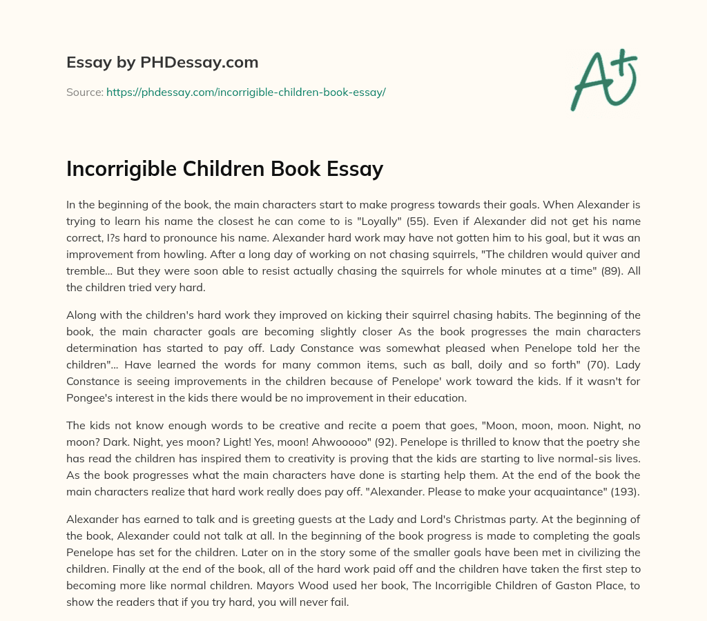 Incorrigible Children Book Essay (400 Words) - PHDessay.com