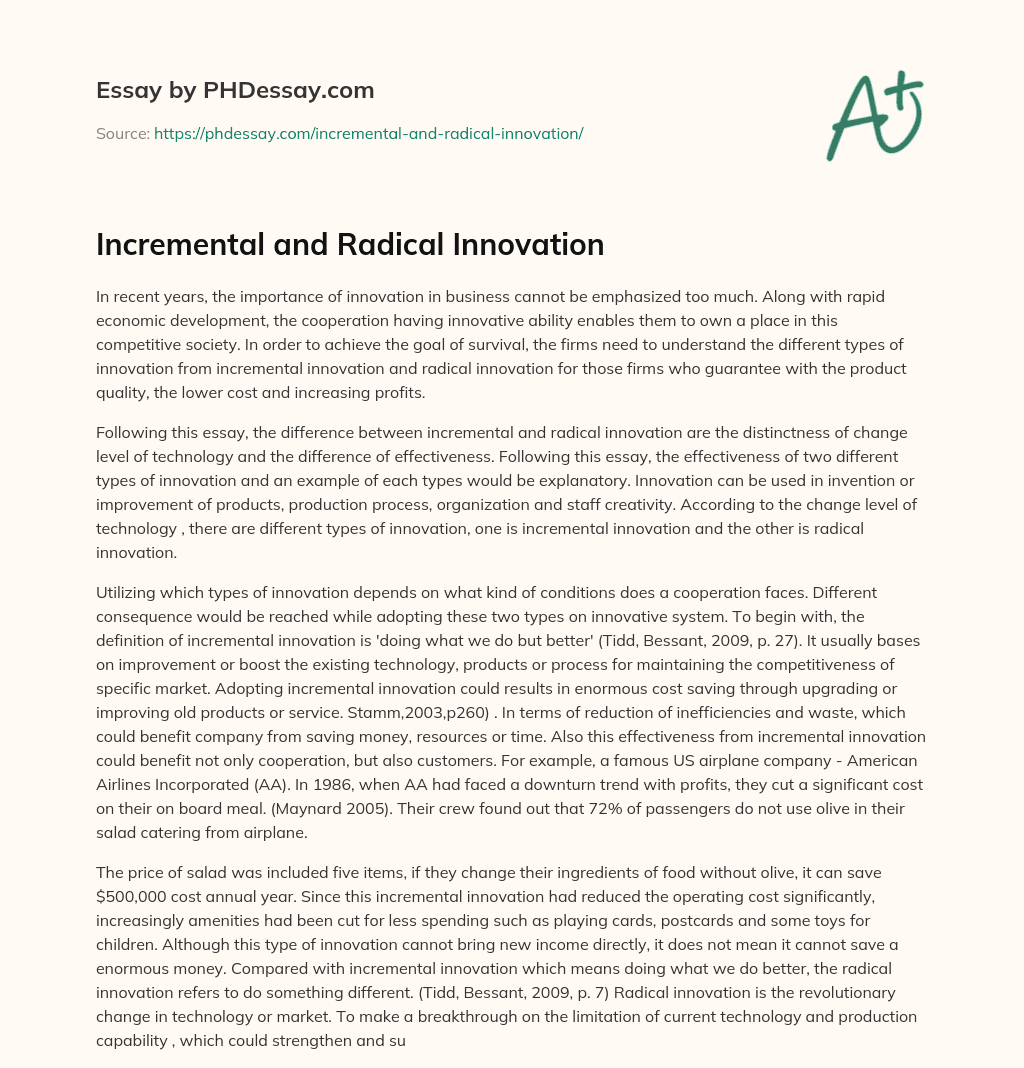Incremental and Radical Innovation - PHDessay.com