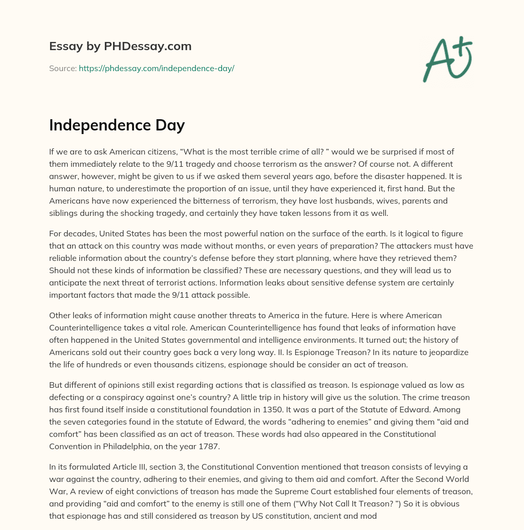 Independence Day - PHDessay.com