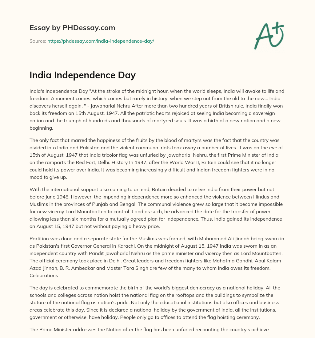 India Independence Day - PHDessay.com