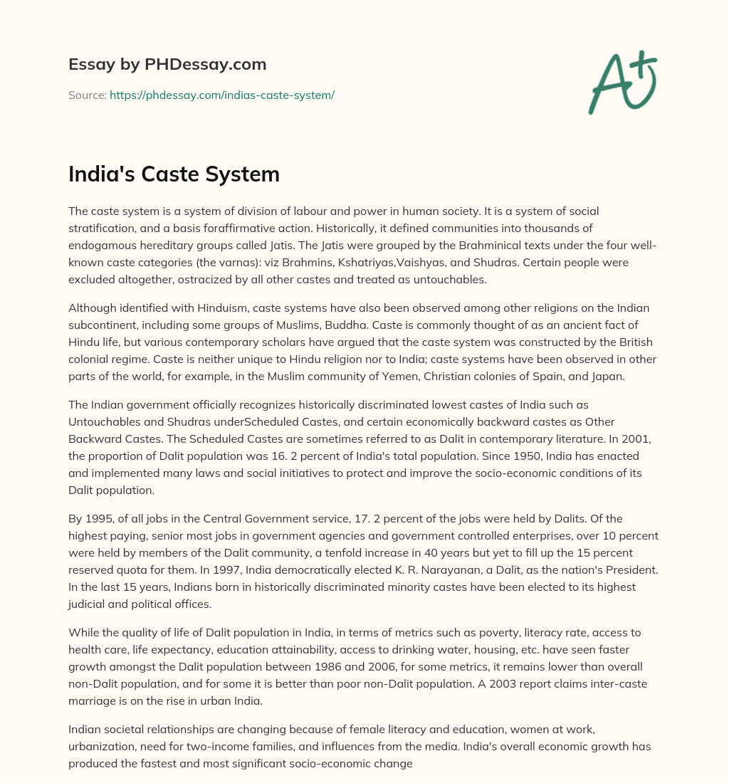 India's Caste System (500 Words) - PHDessay.com