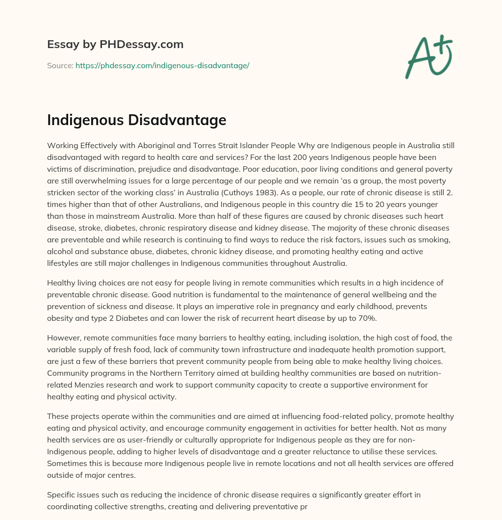 Indigenous Disadvantage - PHDessay.com