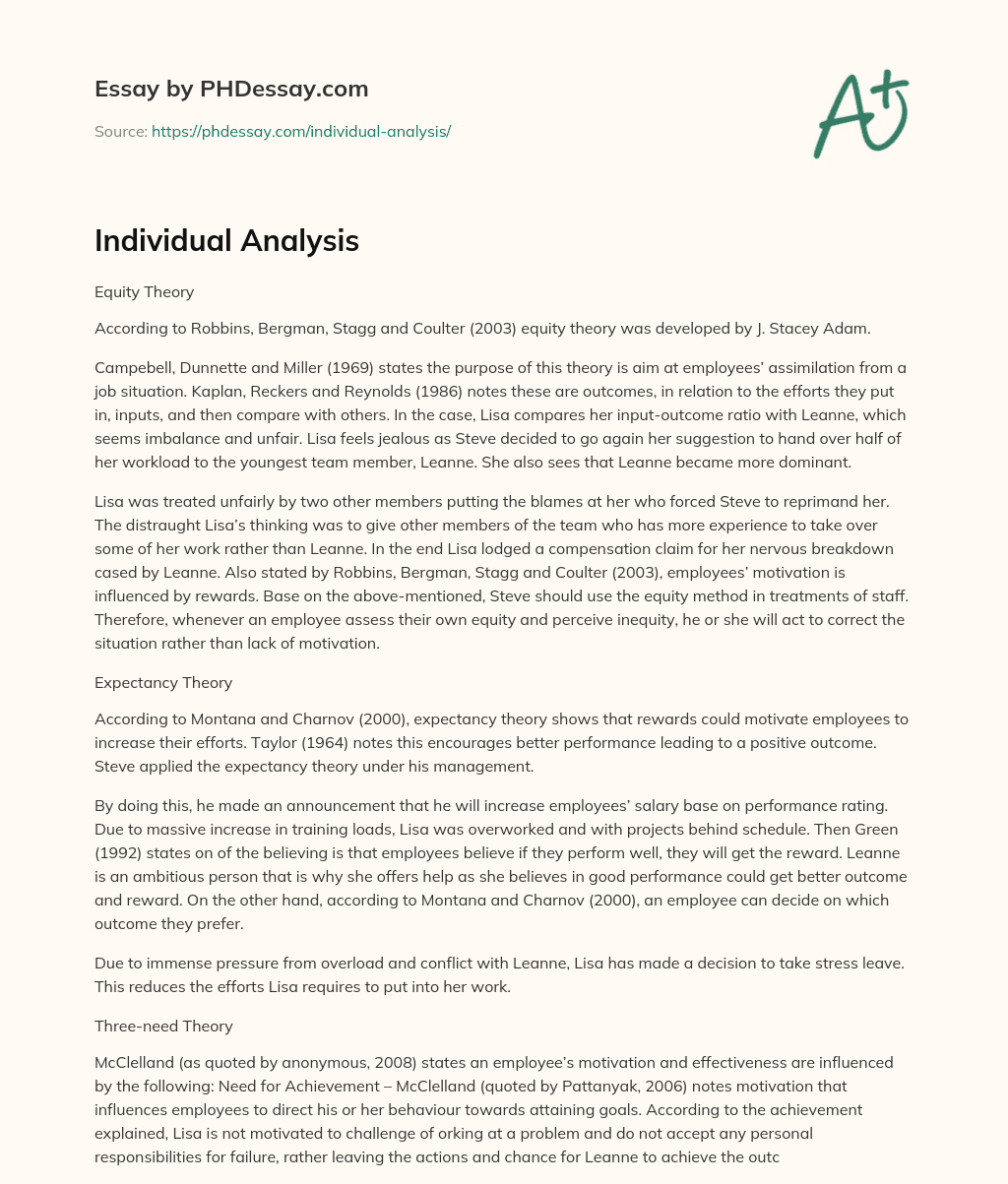 Individual Analysis - PHDessay.com