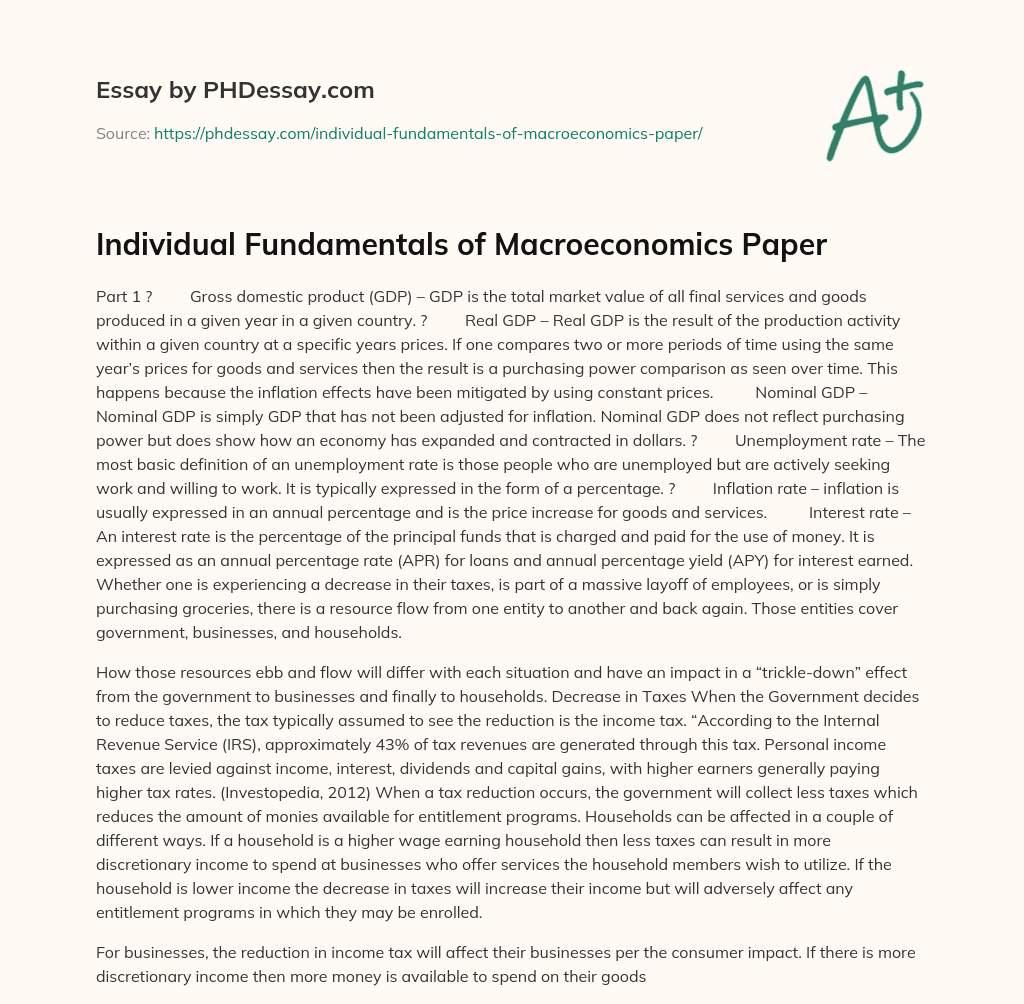 Individual Fundamentals of Macroeconomics Paper - PHDessay.com