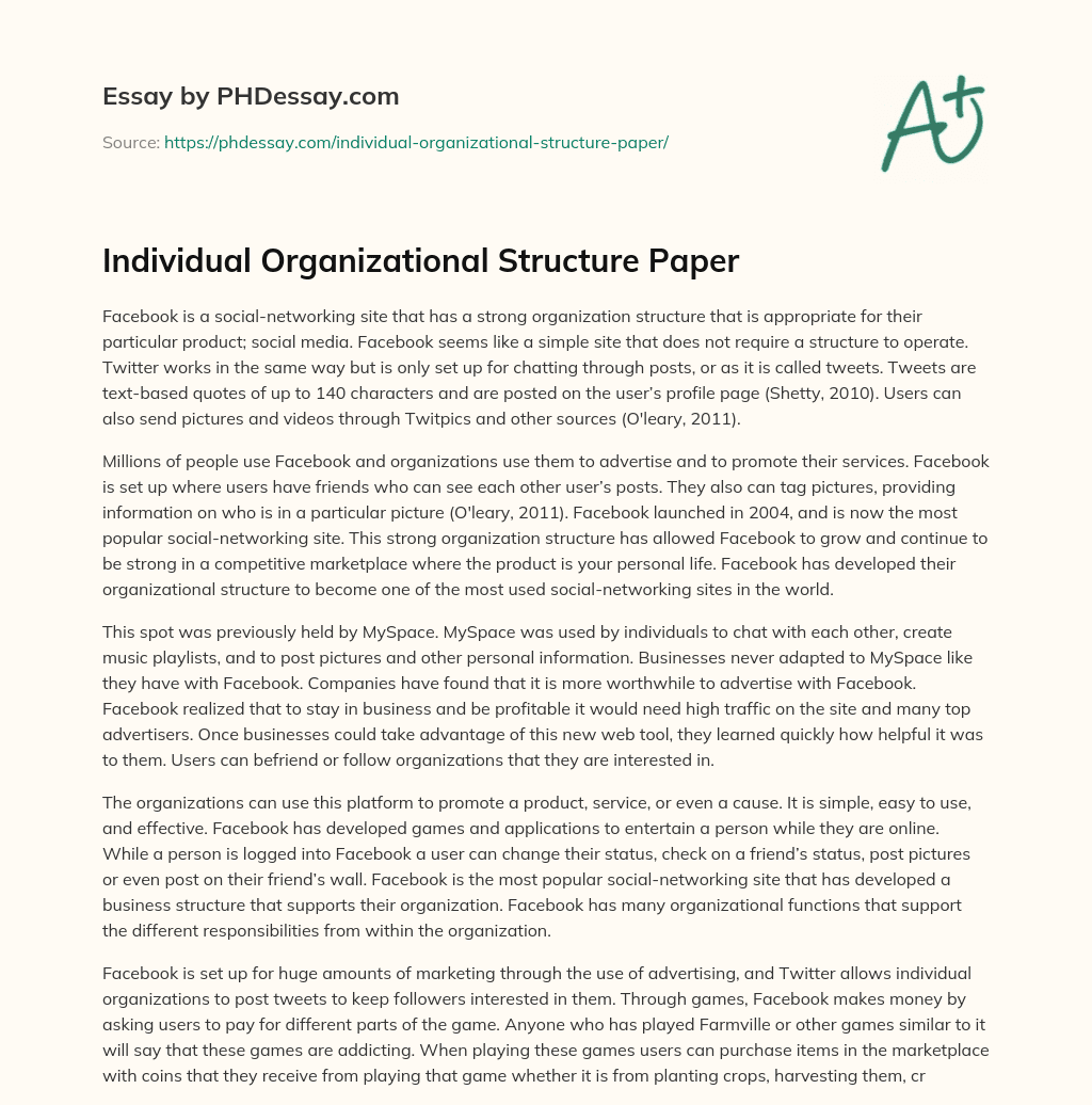 Individual Organizational Structure Paper - PHDessay.com