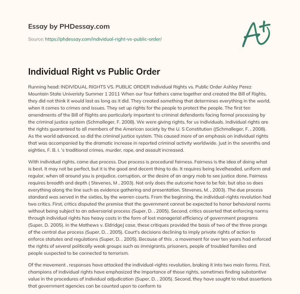 Individual Right vs Public Order - PHDessay.com