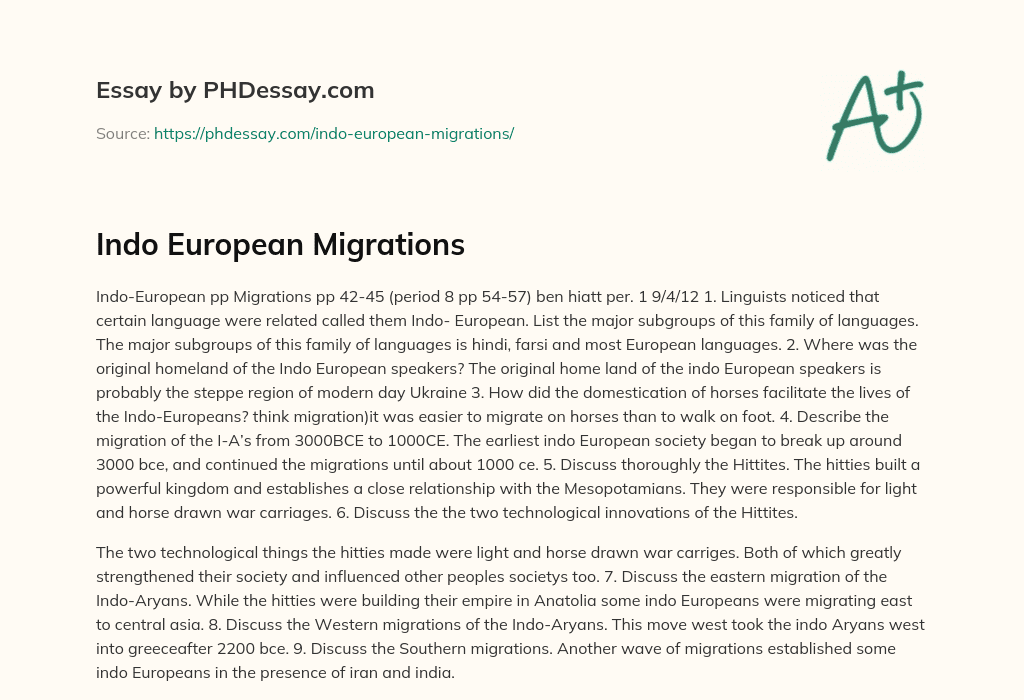 Indo European Migrations (300 Words) - PHDessay.com