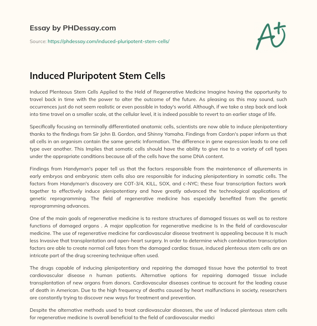 Induced Pluripotent Stem Cells - PHDessay.com