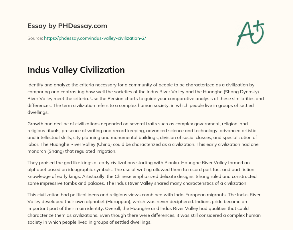 Indus Valley Civilization (300 Words) - PHDessay.com
