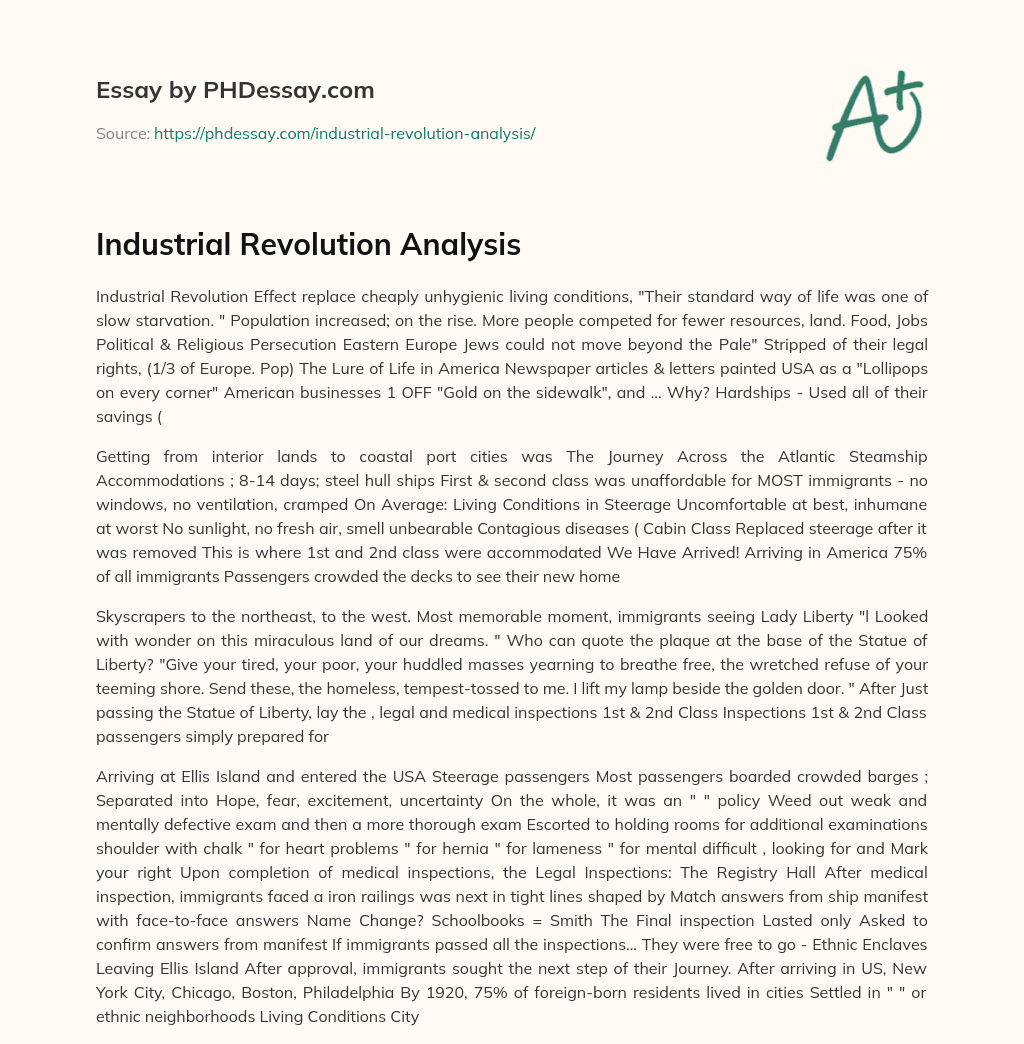 Industrial Revolution Analysis - PHDessay.com