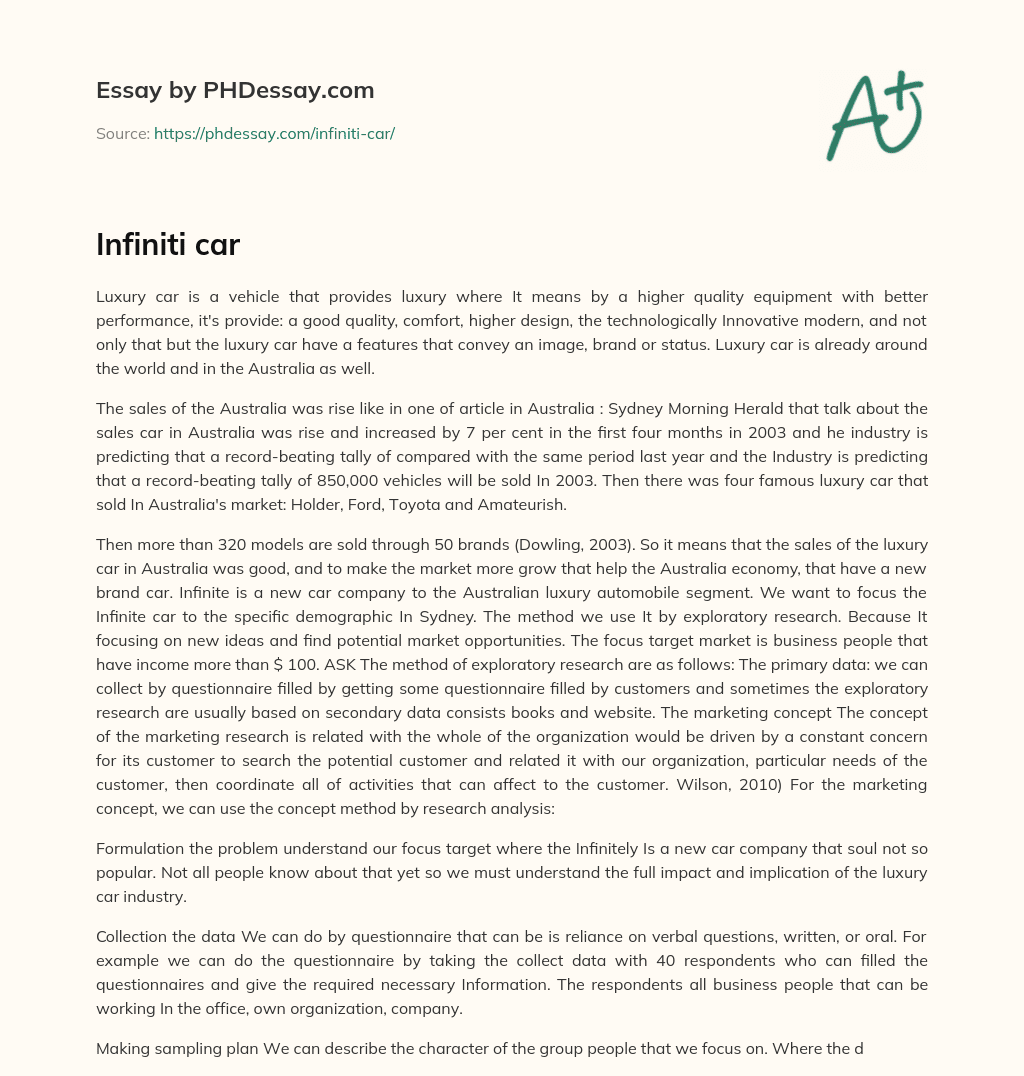 Infiniti car - PHDessay.com