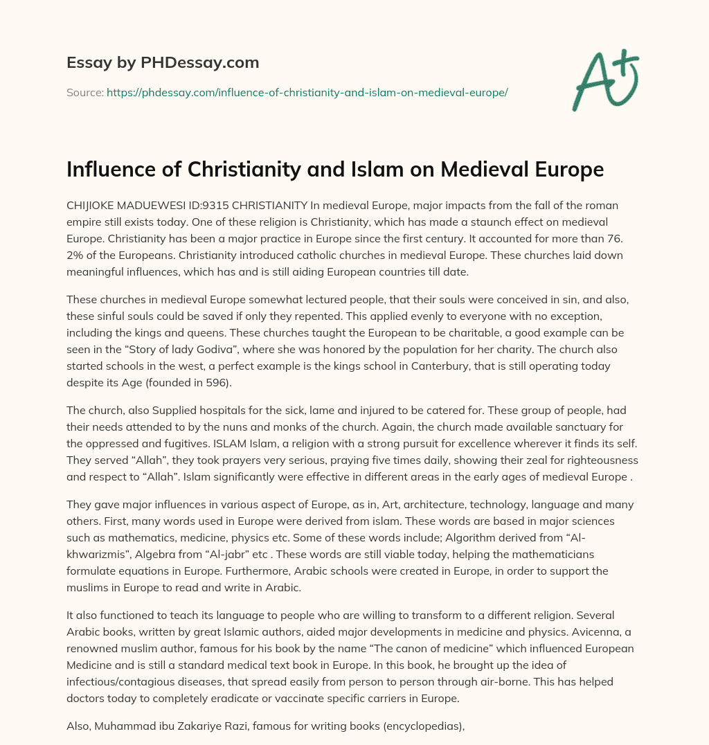 Influence of Christianity and Islam on Medieval Europe - PHDessay.com