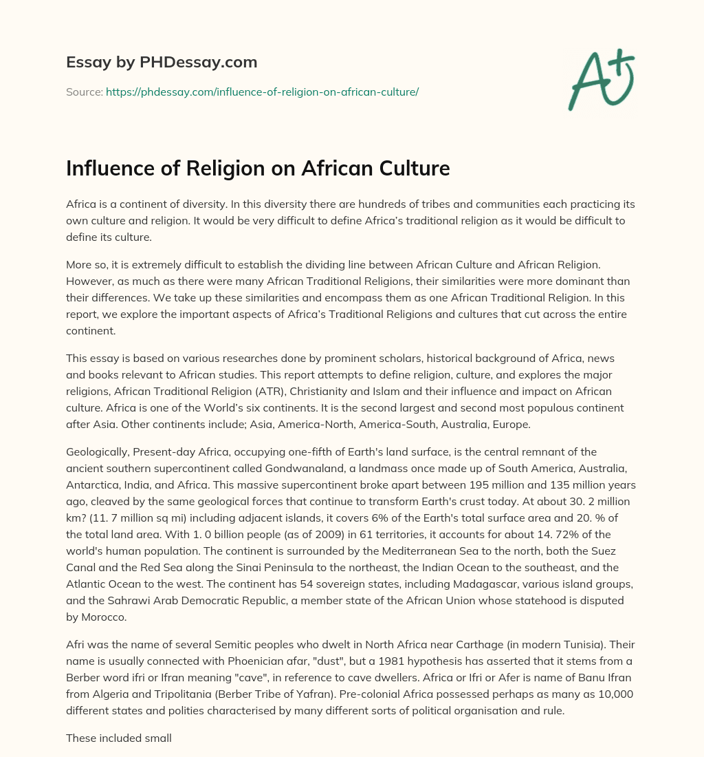 Influence of Religion on African Culture - PHDessay.com