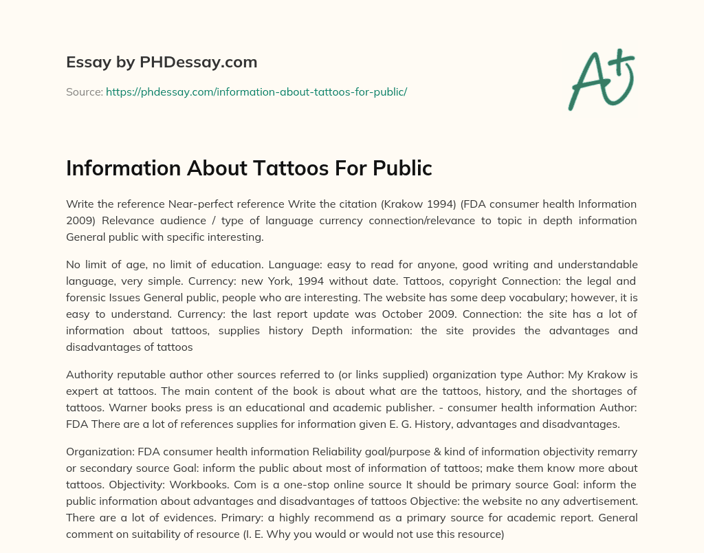 Information About Tattoos For Public (300 Words) - PHDessay.com