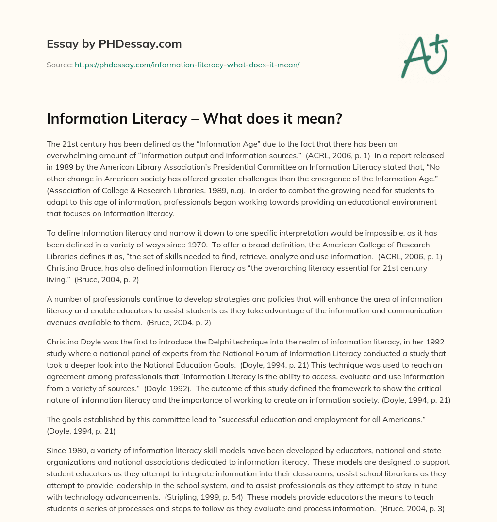 Information Literacy – What does it mean? - PHDessay.com