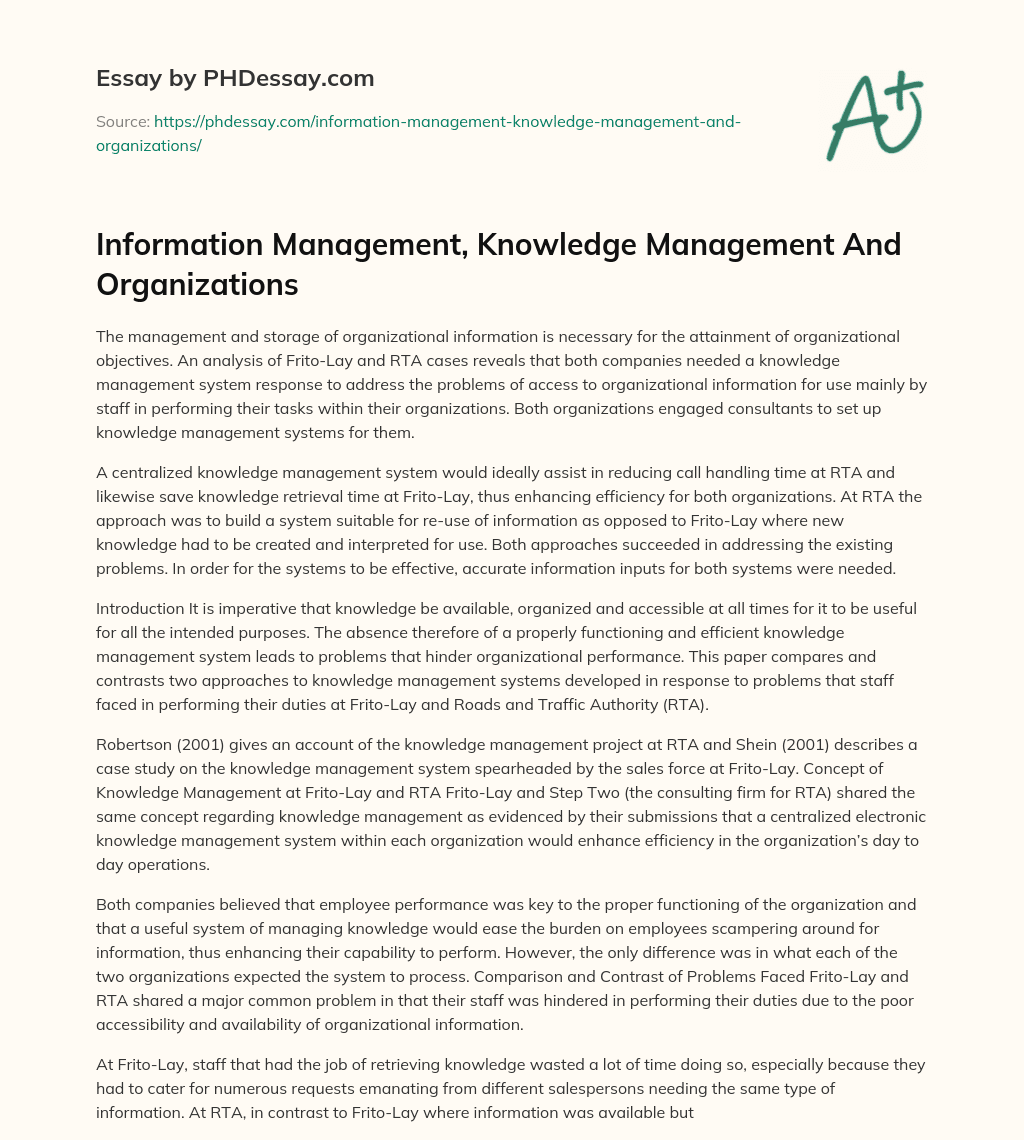 Information Management, Knowledge Management And Organizations ...