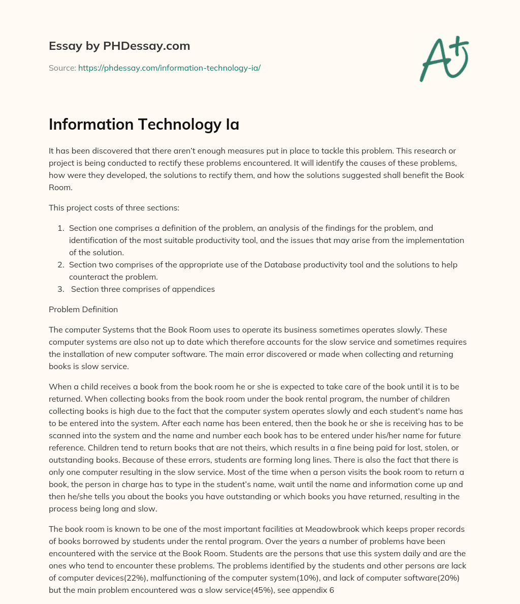 Information Technology Ia - PHDessay.com