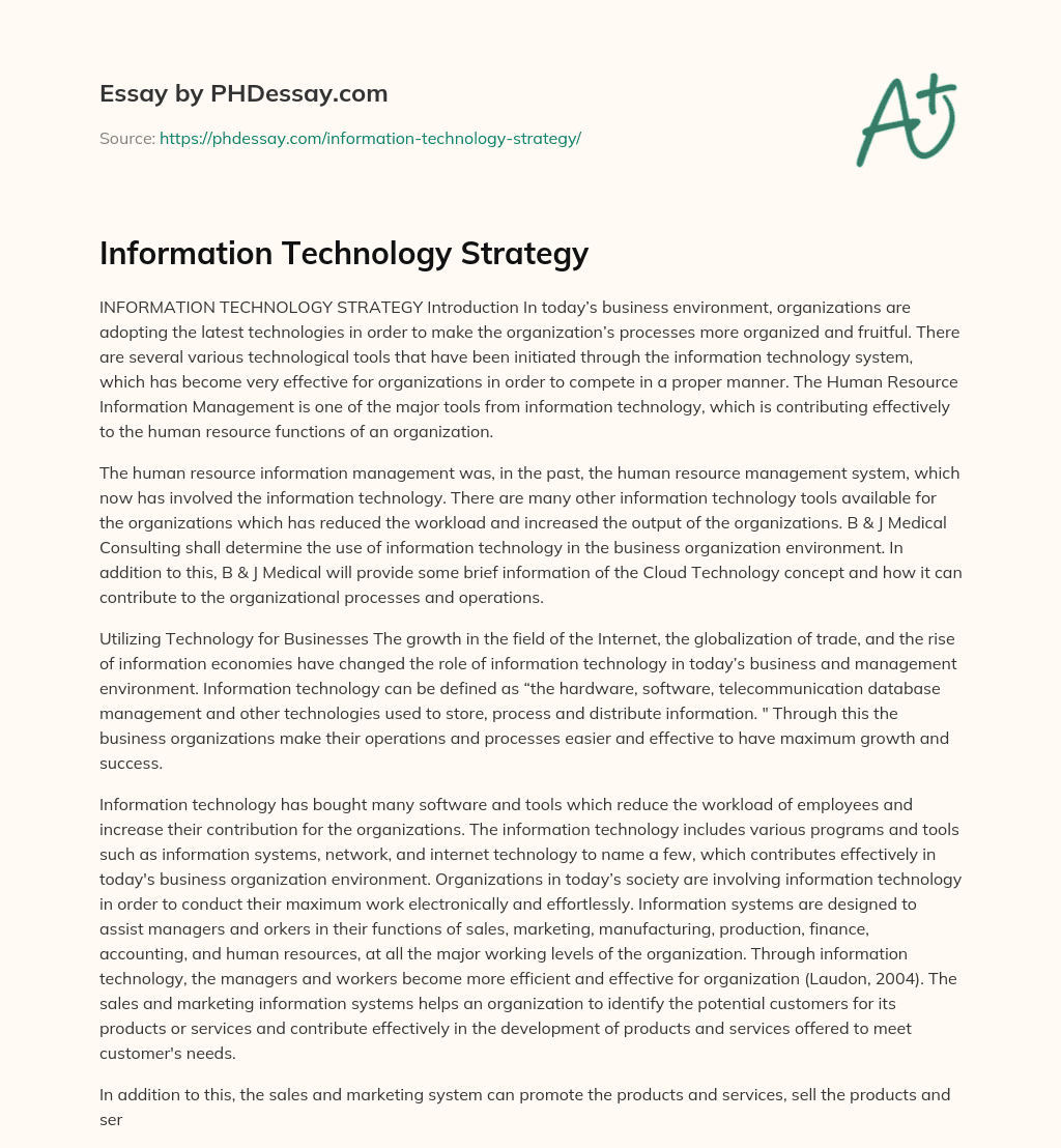 Information Technology Strategy - PHDessay.com