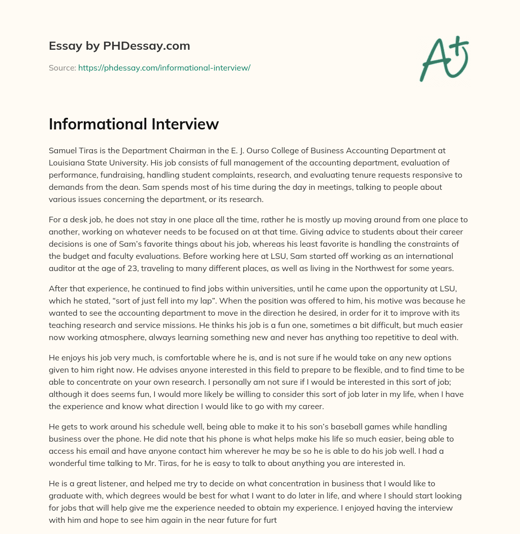 Informational Interview (500 Words) - PHDessay.com