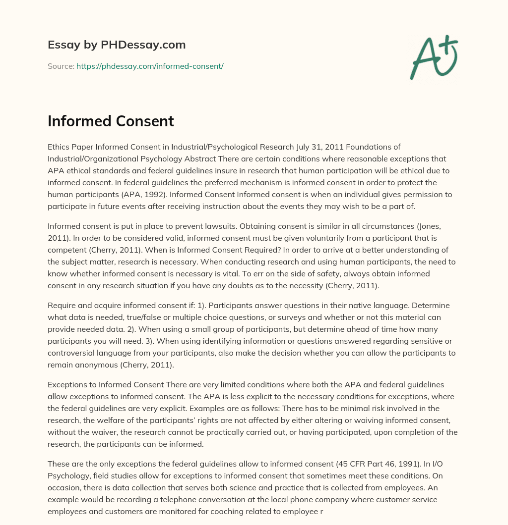Informed Consent - PHDessay.com