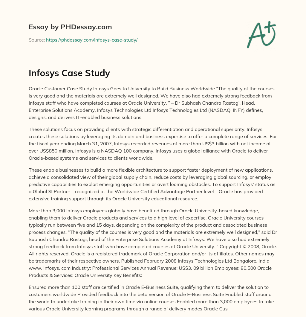 Infosys Case Study - PHDessay.com